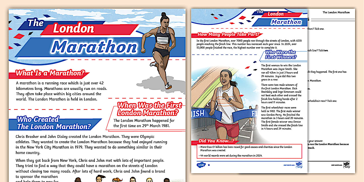 LKS2 The London Marathon Reading Comprehension - Twinkl