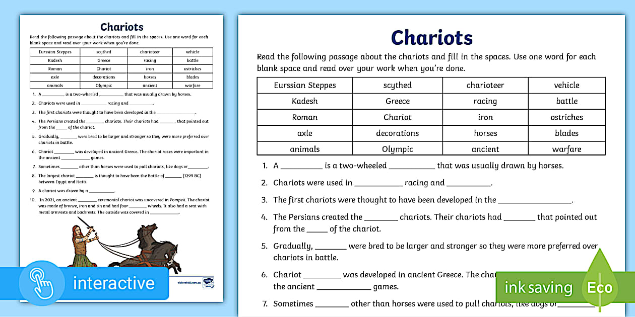 Chariots Cloze Worksheet