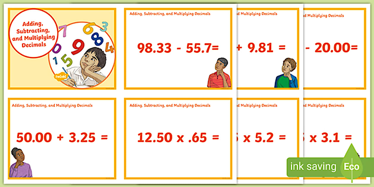 Adding, Subtracting, and Multiplying Decimals Task Cards