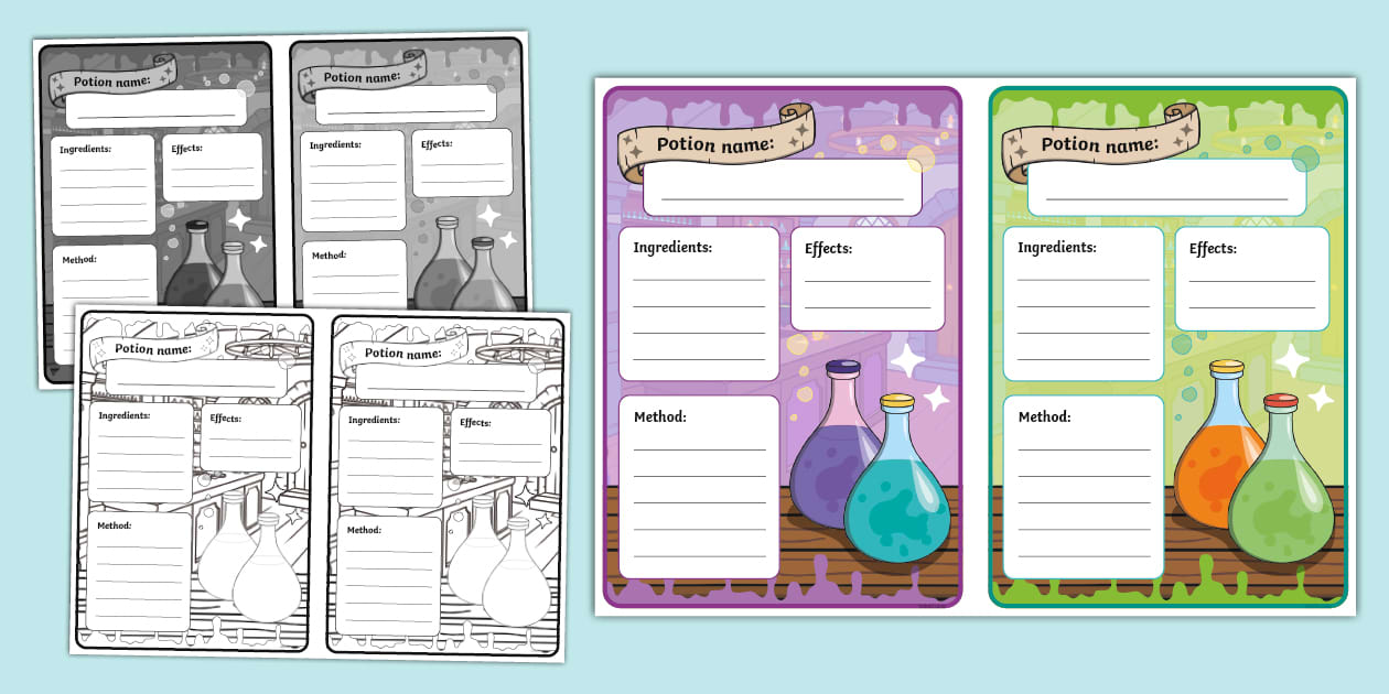Potion Recipe Writing Cards Template (teacher made) - Twinkl
