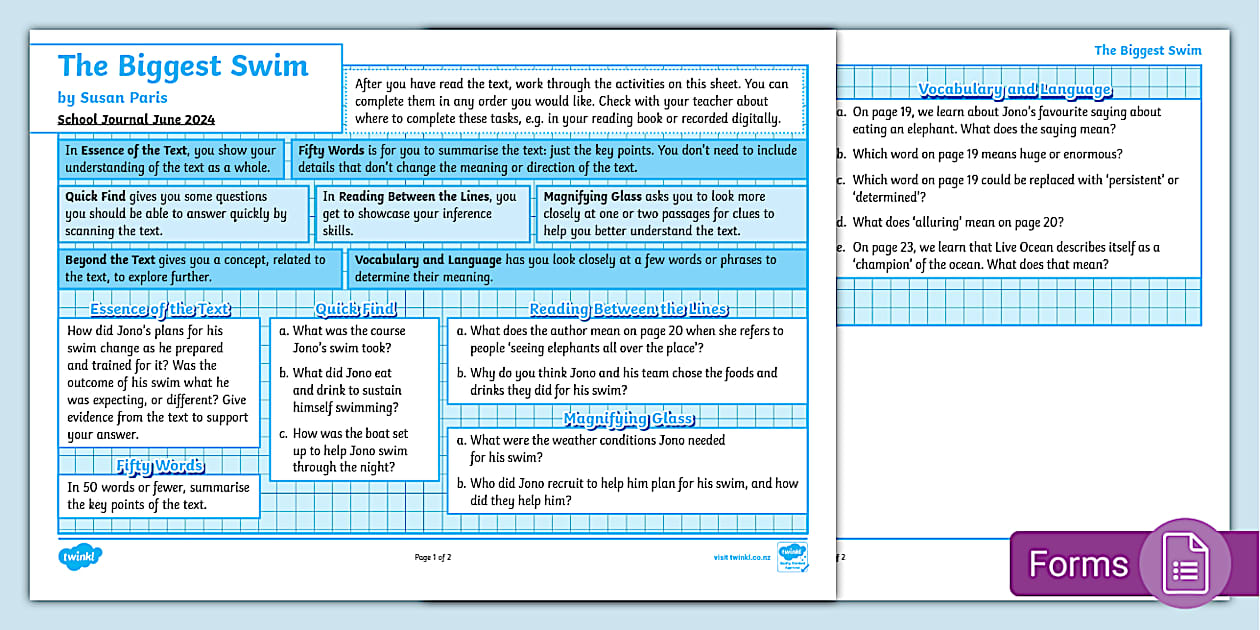 Level 3 June 2024 Journal: The Biggest Swim (Comprehension)