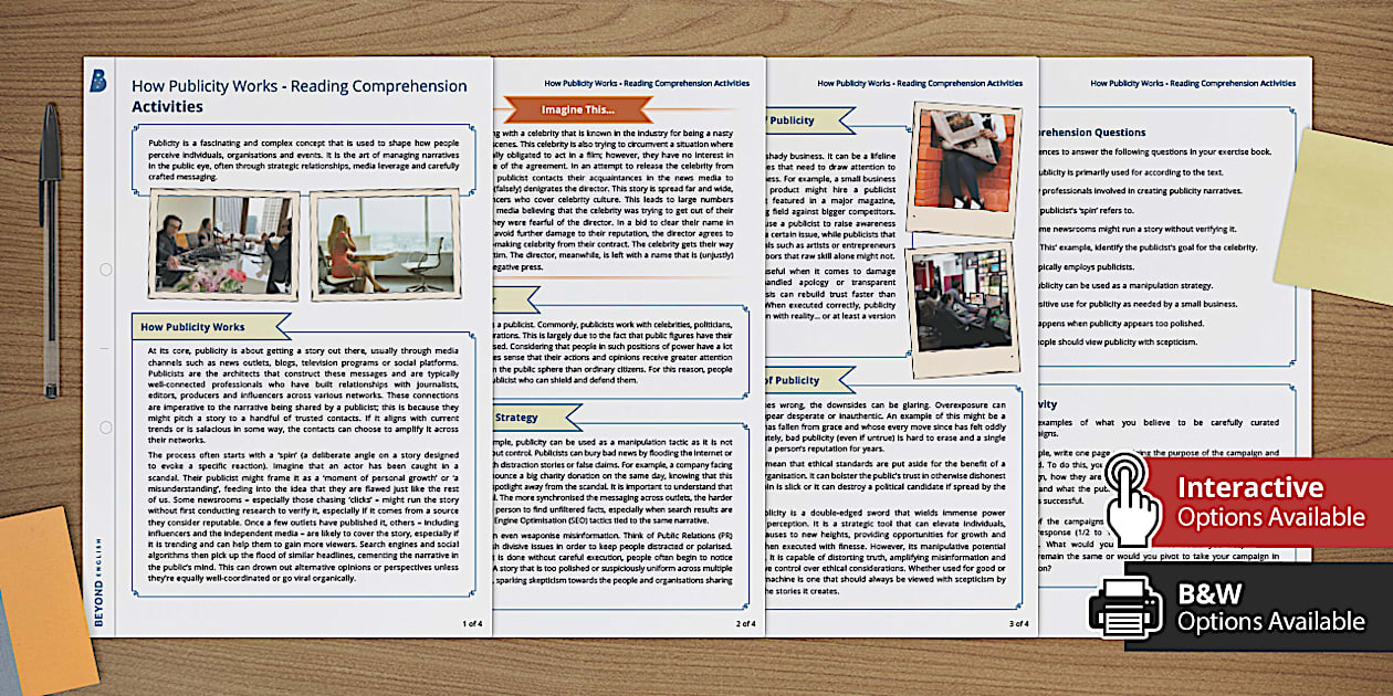 How Publicity Works - Reading Comprehension Activities