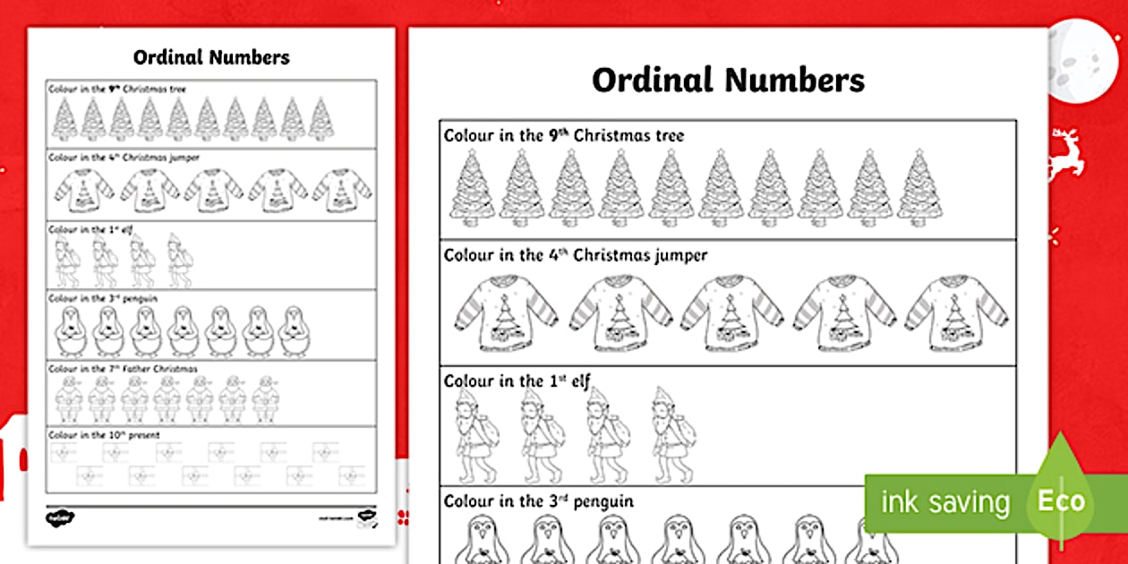 Christmas Ordinal Numbers Worksheet - Twinkl