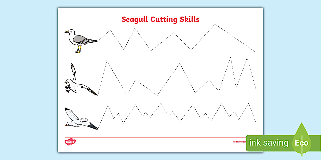 Seagull Zigzag Cutting Skills Worksheet (teacher made)