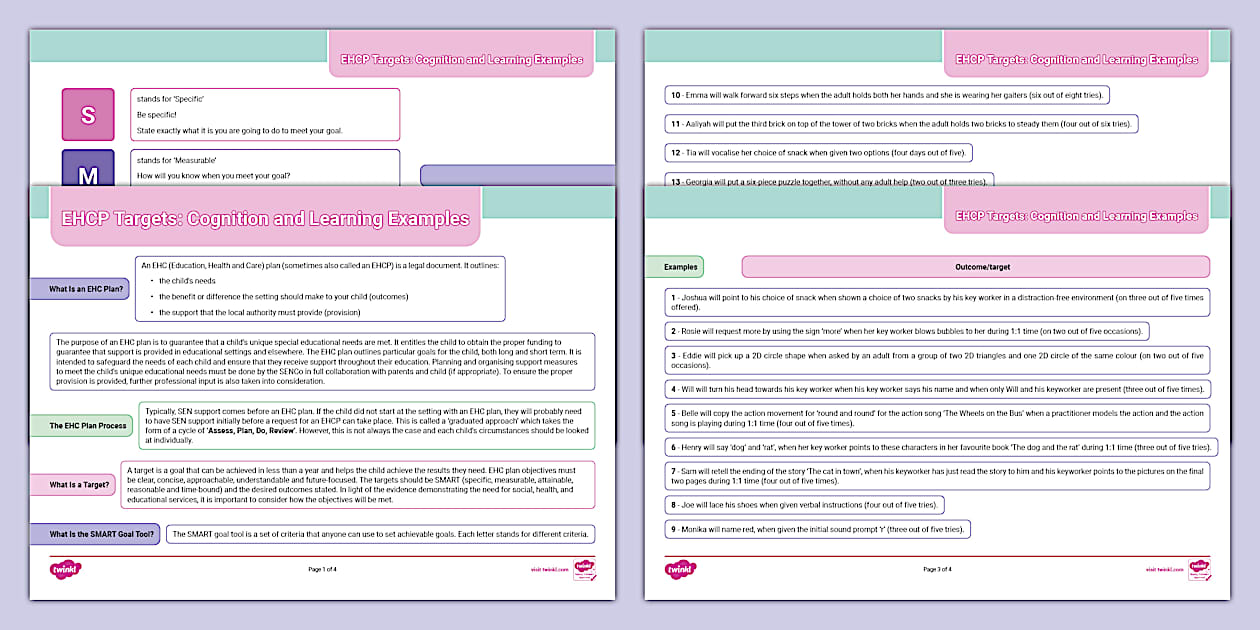EHCP Targets: Cognition and Learning Examples (teacher made)