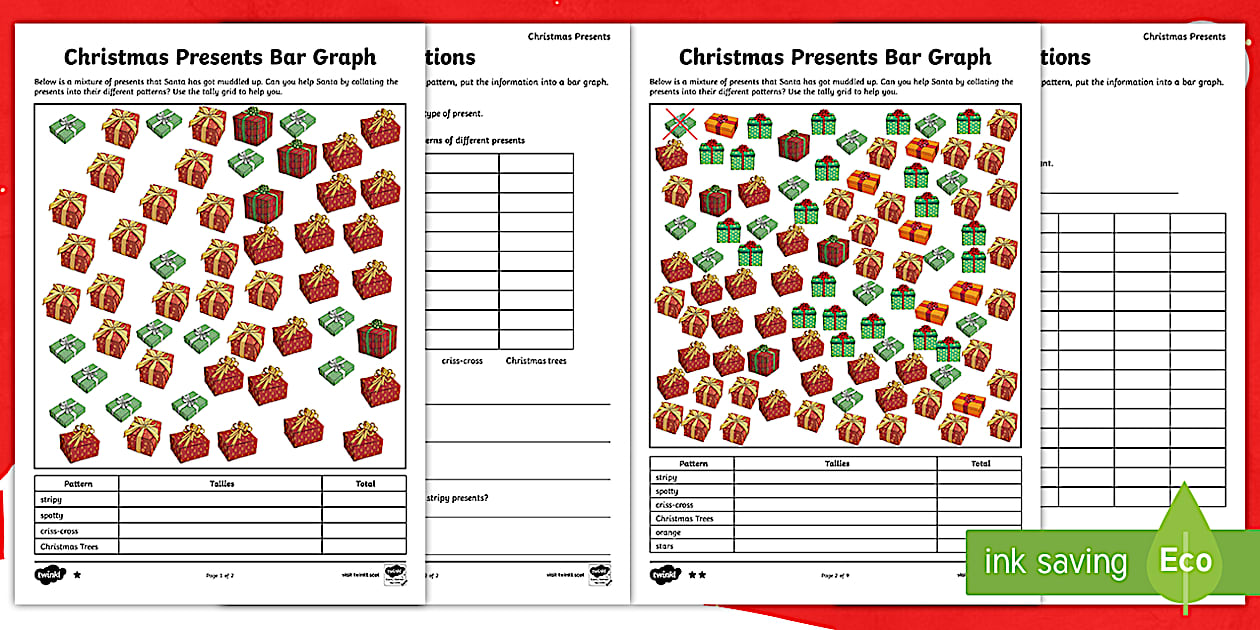 Christmas Presents Bar Graph CfE Second Level Differentiated Worksheet