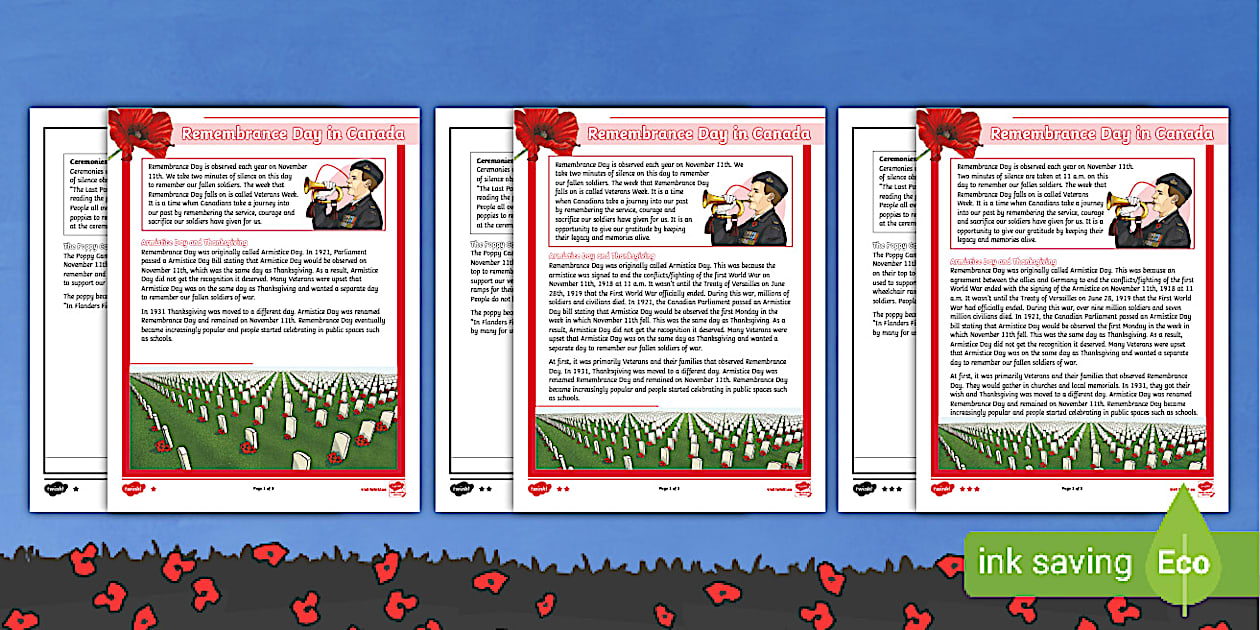 Remembrance Day Reading Comprehension | Twinkl CA - Twinkl