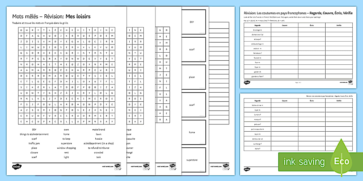 Home Town and Neighbourhood Worksheet / Worksheets French