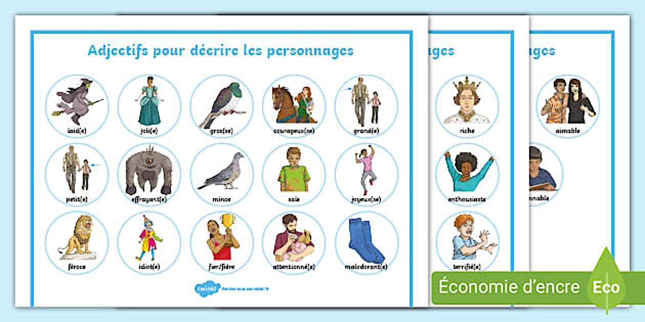 Ensembles de mots : adjectifs pour décrire des personnages