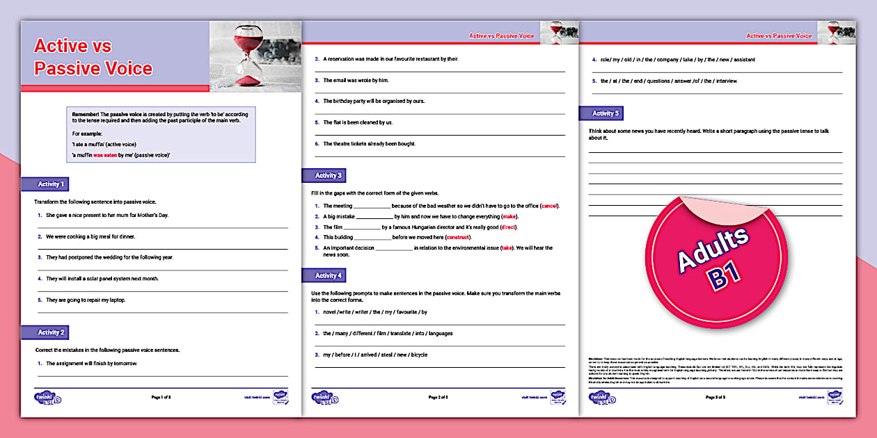 ESL Active vs Passive Voice Activity Sheet [Adults, B1]
