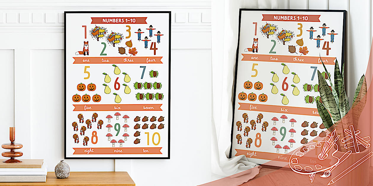 Numbers 1-10 Autumn-Themed Poster | Twinkl Art Gallery