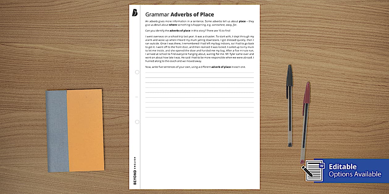 Adverbs of Place Worksheet | KS3 SPaG | Beyond English