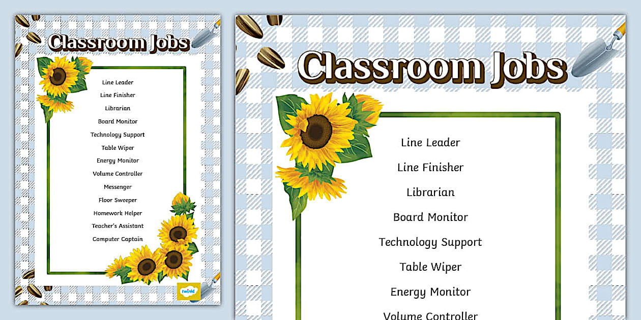 Sunflower-Themed Classroom Jobs Display Poster - Twinkl