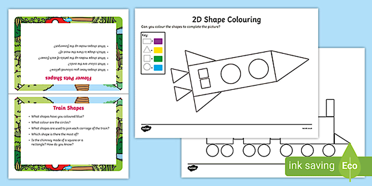 2D Shape Colouring and Questioning Activity (teacher made)