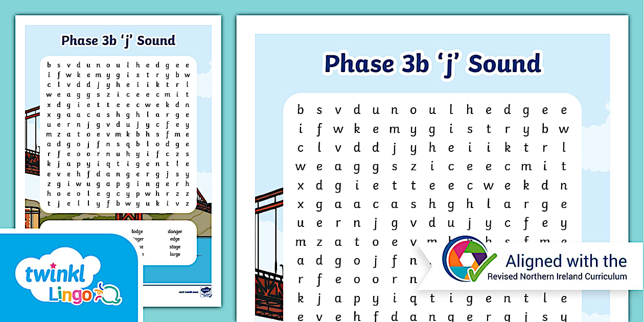 Northern Ireland Linguistic Phonics Phase 3b 'j' Sound Word Search