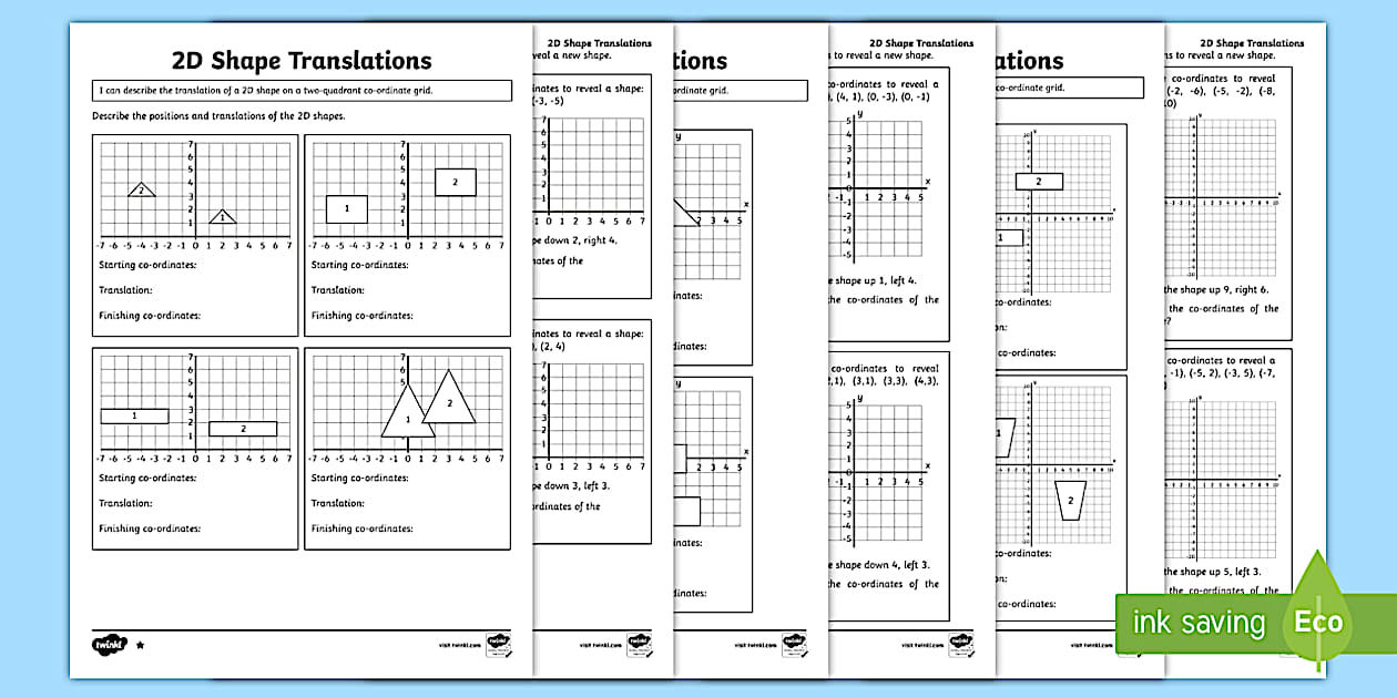 Four Quadrant 2D Shape Translations Differentiated Worksheets