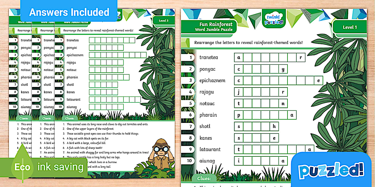 Rainforest words jumble puzzle pack - Twinkl Puzzled - kids