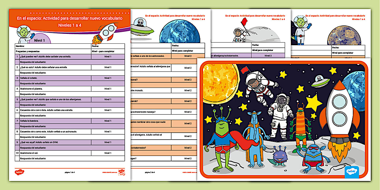 Actividad escolar de vocabulario - espacio - Twinkl Colombia