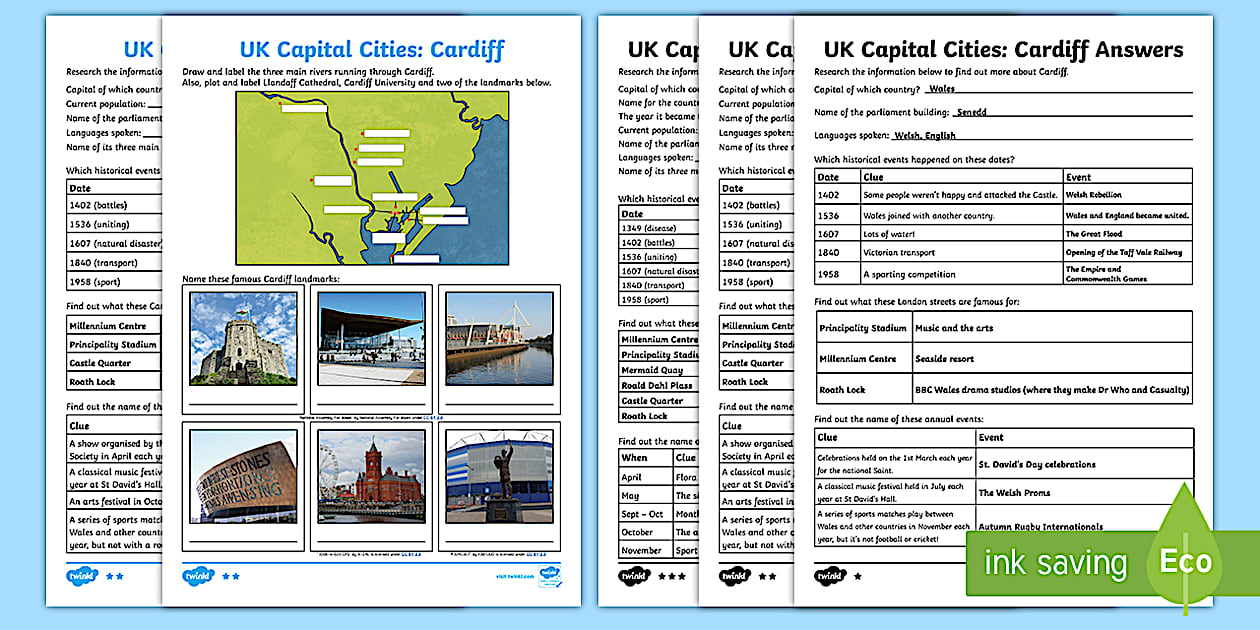 KS2 UK Capital Cities: Cardiff Differentiated Worksheets