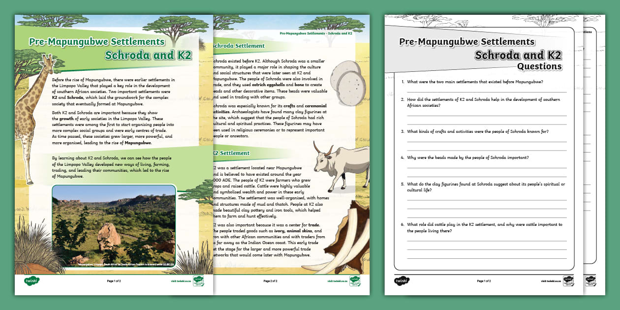 Pre-Mapungubwe Settlements - Schroda and K2 - Twinkl