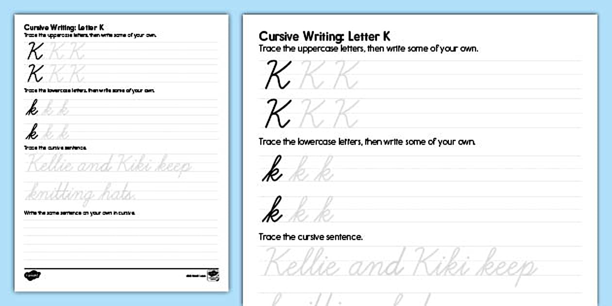 Cursive Letter Writing: Letter K Worksheet (Teacher-Made)