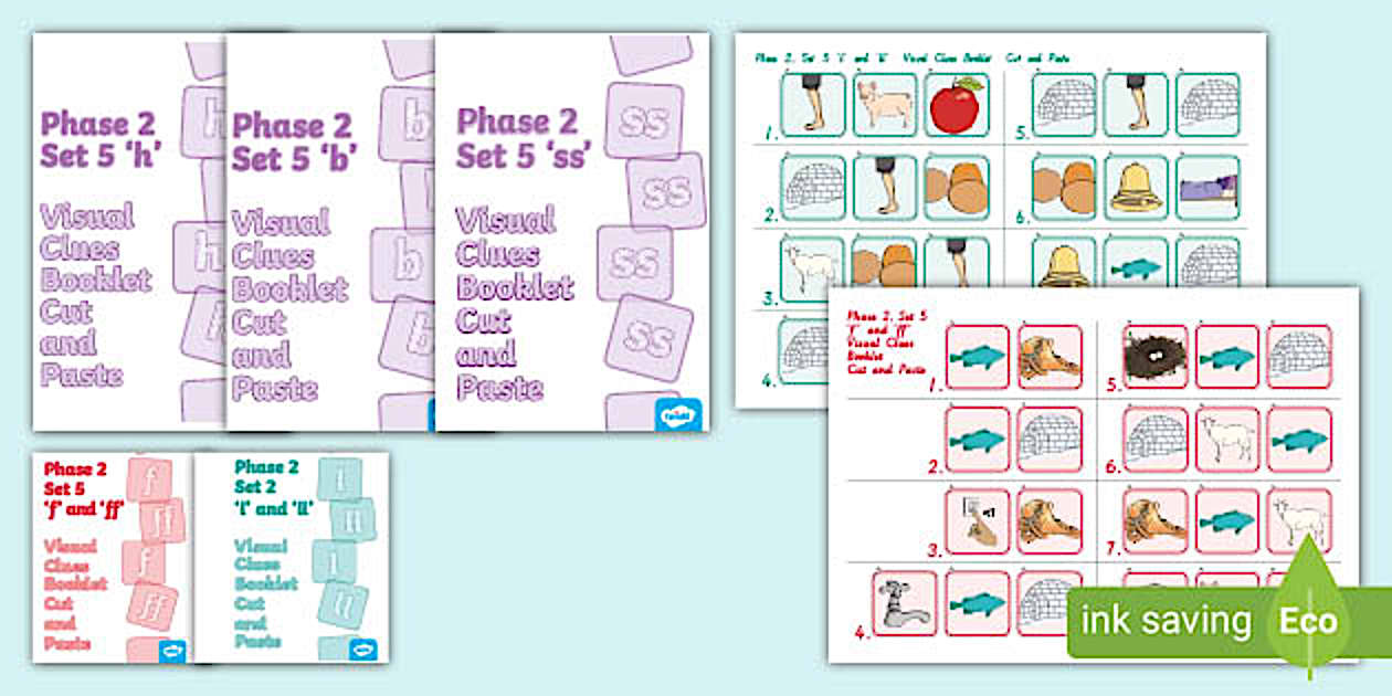 Phase 2 Set 5 h/b/f/ff/l/ll/ss/ Visual Cues Cut and Paste Booklet