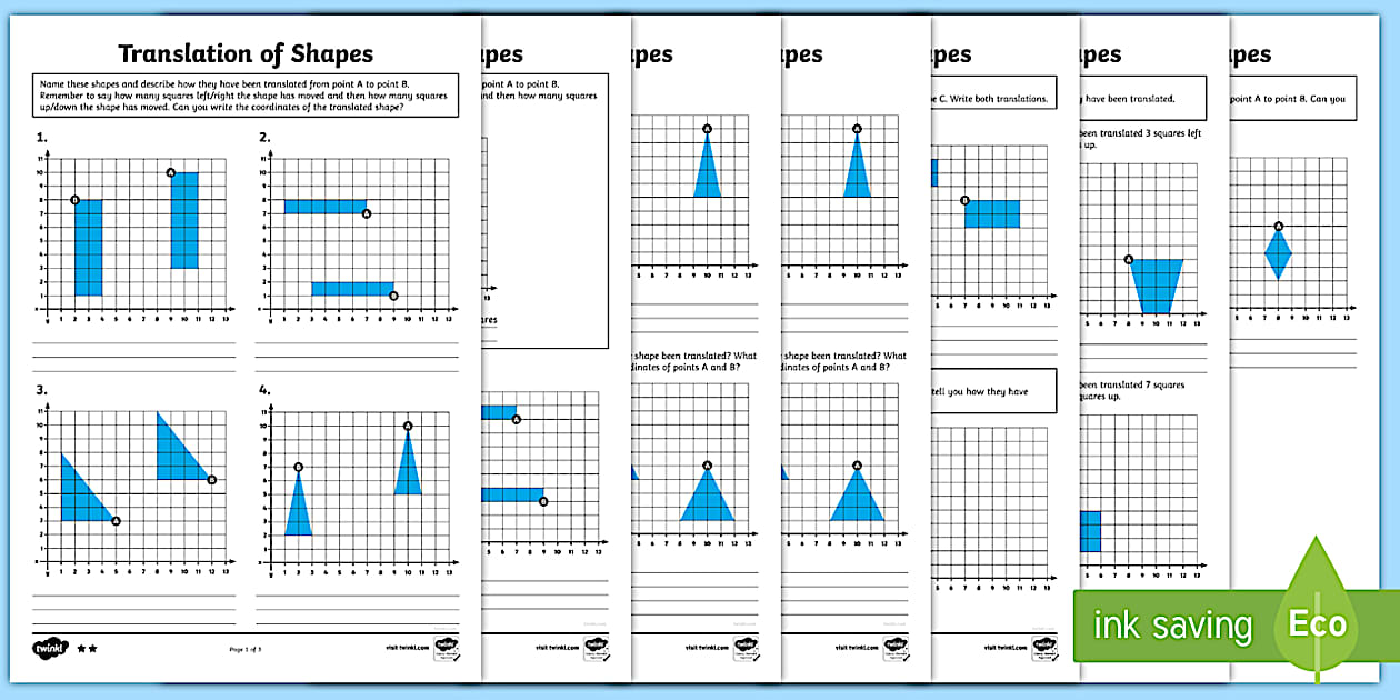 KS2 Translation of Shapes Sheets - Translating Shapes Year 4