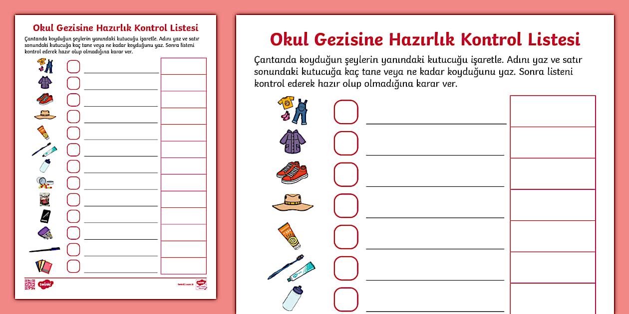 Okul Gezisine Hazırlık Kontrol Listesi (teacher made)