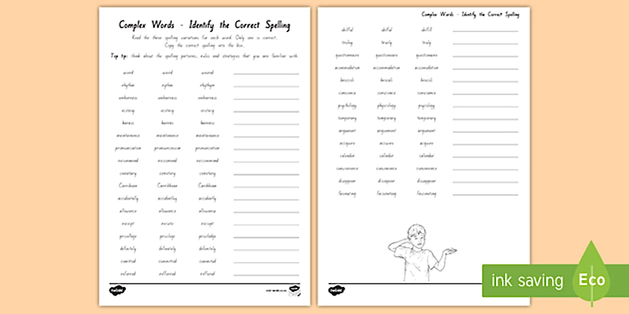 Complex Words Spelling Test - New Zealand Literacy Years 7-8