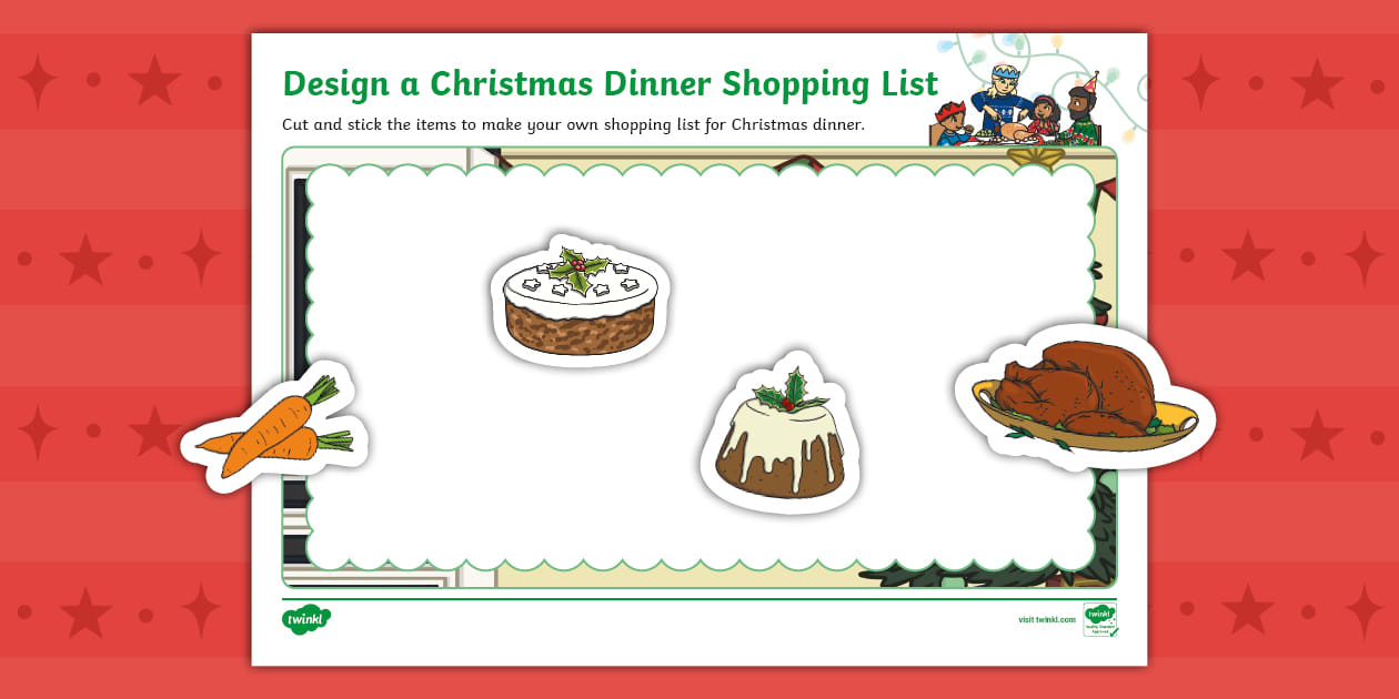 Design a Christmas Dinner Shopping List Cutting Skills