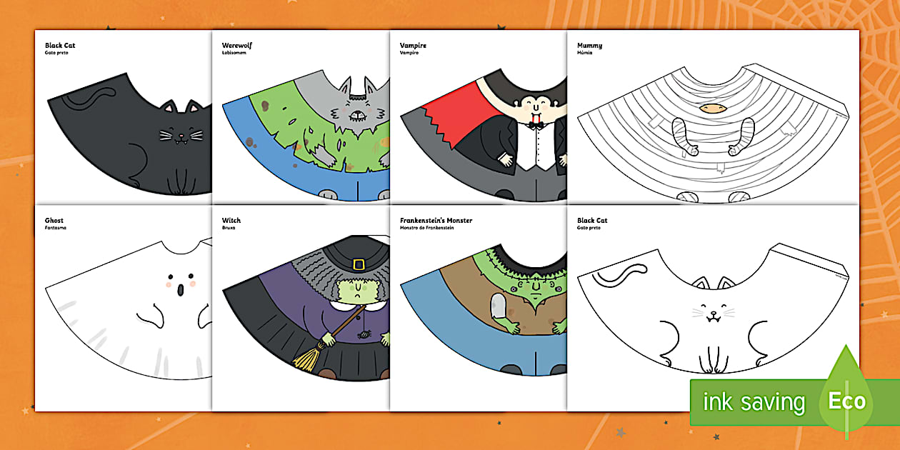 Halloween Cone Characters English/Portuguese - Twinkl