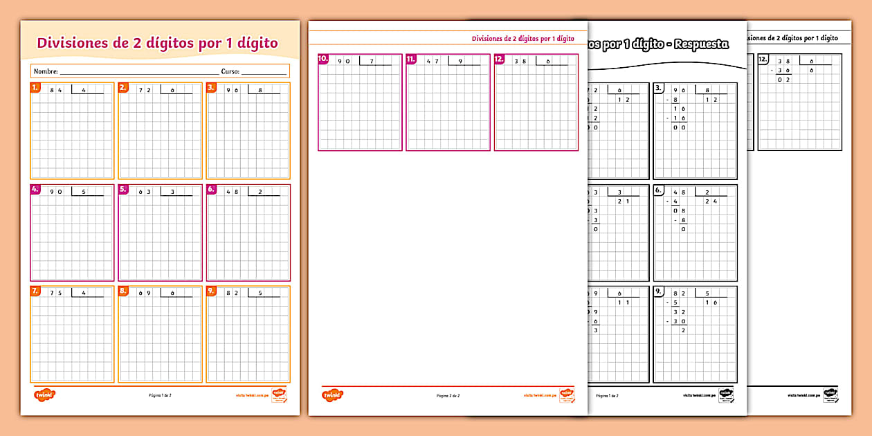 Ficha de actividad: Divisiones de 2 dígitos por 1 dígito con cuadrícula