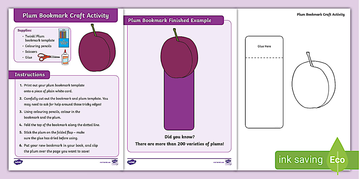 Plum Bookmark Craft (teacher made) - Twinkl
