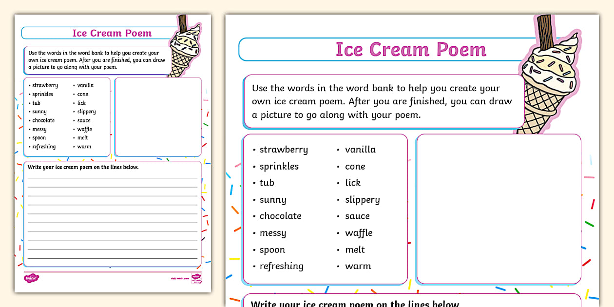 Ice Cream Poem Writing Template (teacher made) - Twinkl
