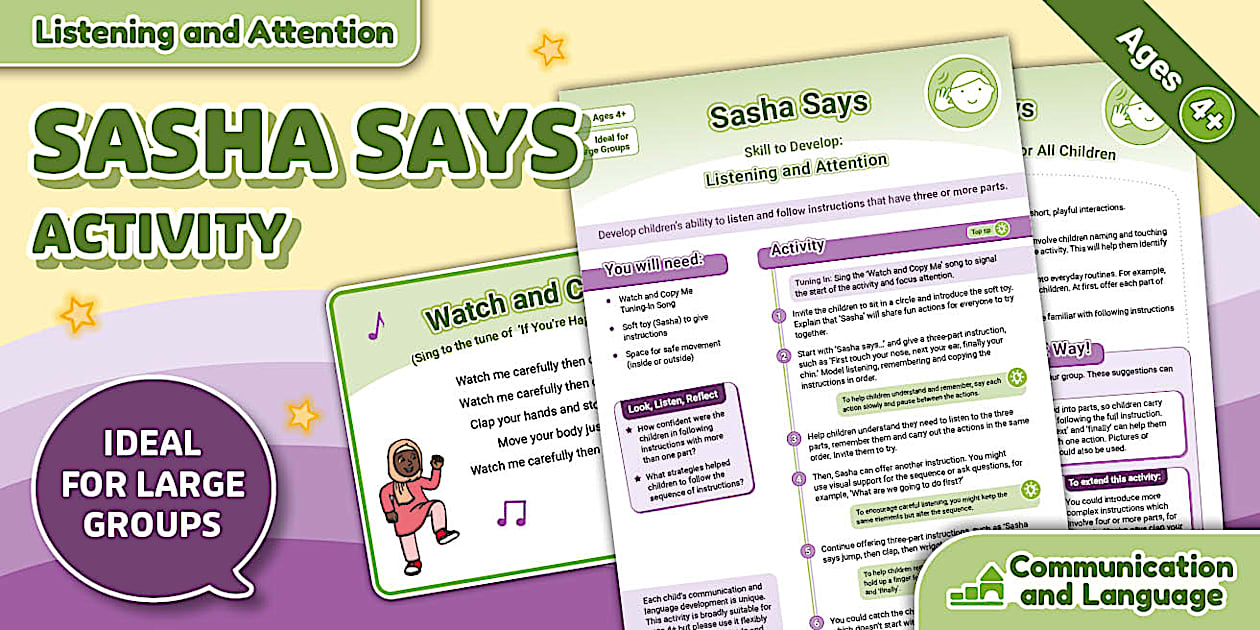Following Instructions Sasha Says Communication/Language 4+