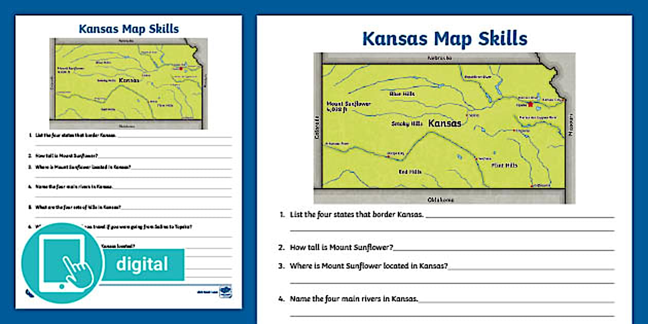Kansas Map Skills Worksheet (Teacher-Made) - Twinkl