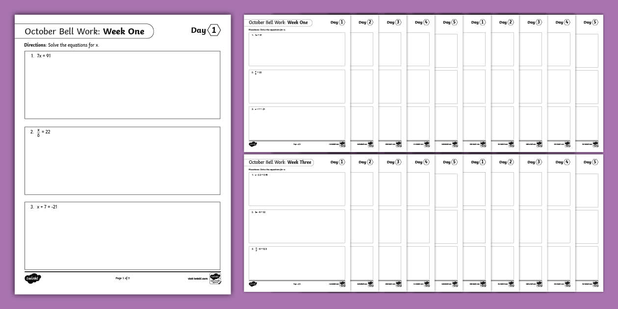 Eighth Grade Math October Bell Work Bundle (Teacher-Made)