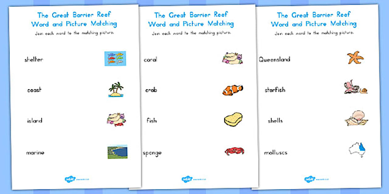 Great Barrier Reef Word Picture Matching Worksheet - australia