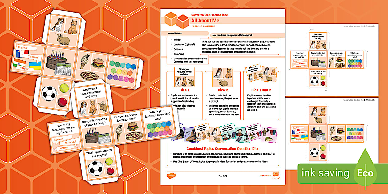 EAL Older Learners Conversation Question Dice - All About Me