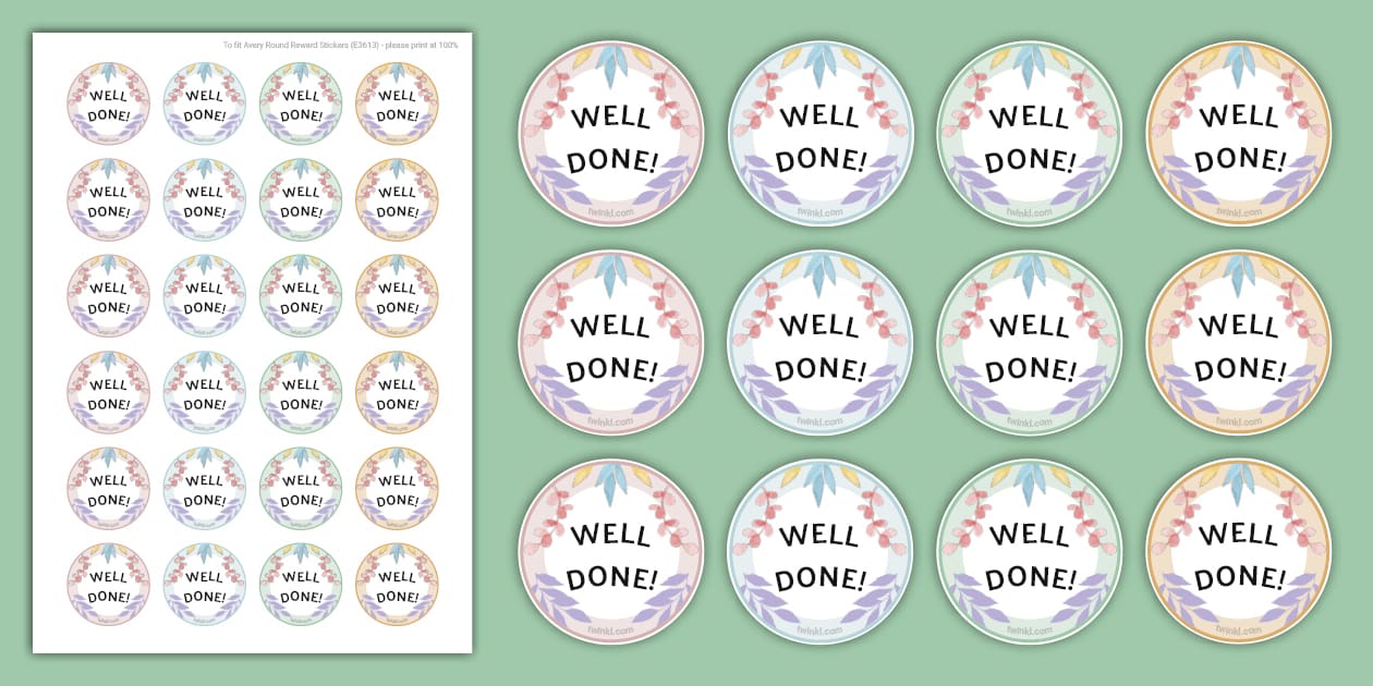 Colourful Botanical Themed Well Done Stickers (teacher made)