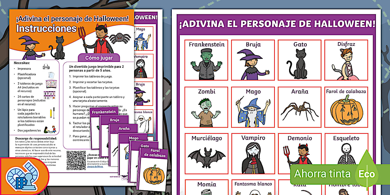 Juego de mesa: Adivina el personaje de Halloween - Twinkl Board Games