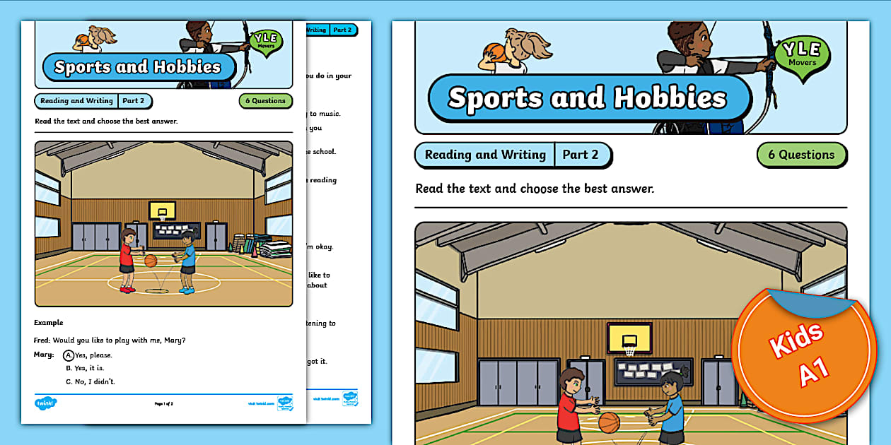 YLE Movers - Reading and Writing Part 2 - Practice Sheet (Sports and ...