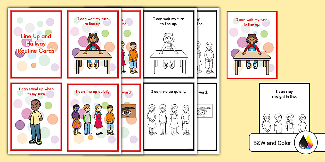 Line Up and Hallway Routine Cards for PK-2nd Grade - Twinkl
