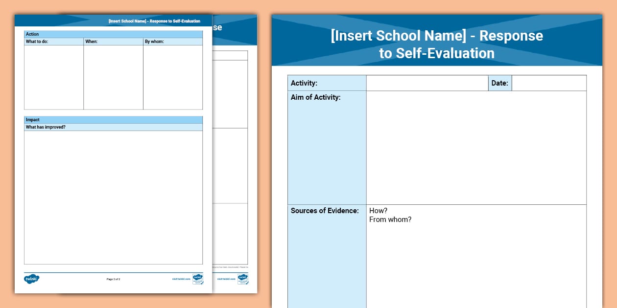 Response to Self-Evaluation Template (teacher made) - Twinkl