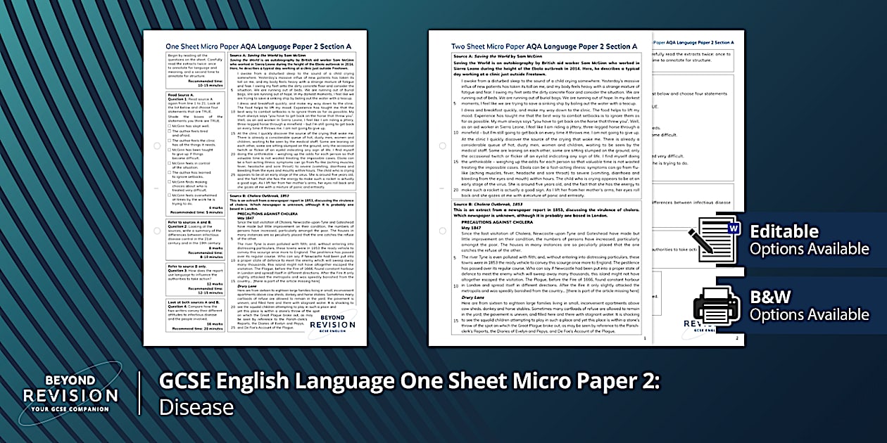 GCSE English Language Paper 2 - One sheet: Disease - Twinkl