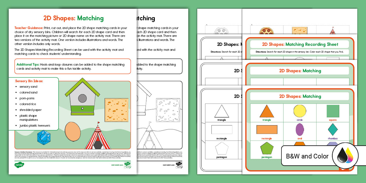 2D Shapes Sensory Bin Differentiated Matching Activity Mats