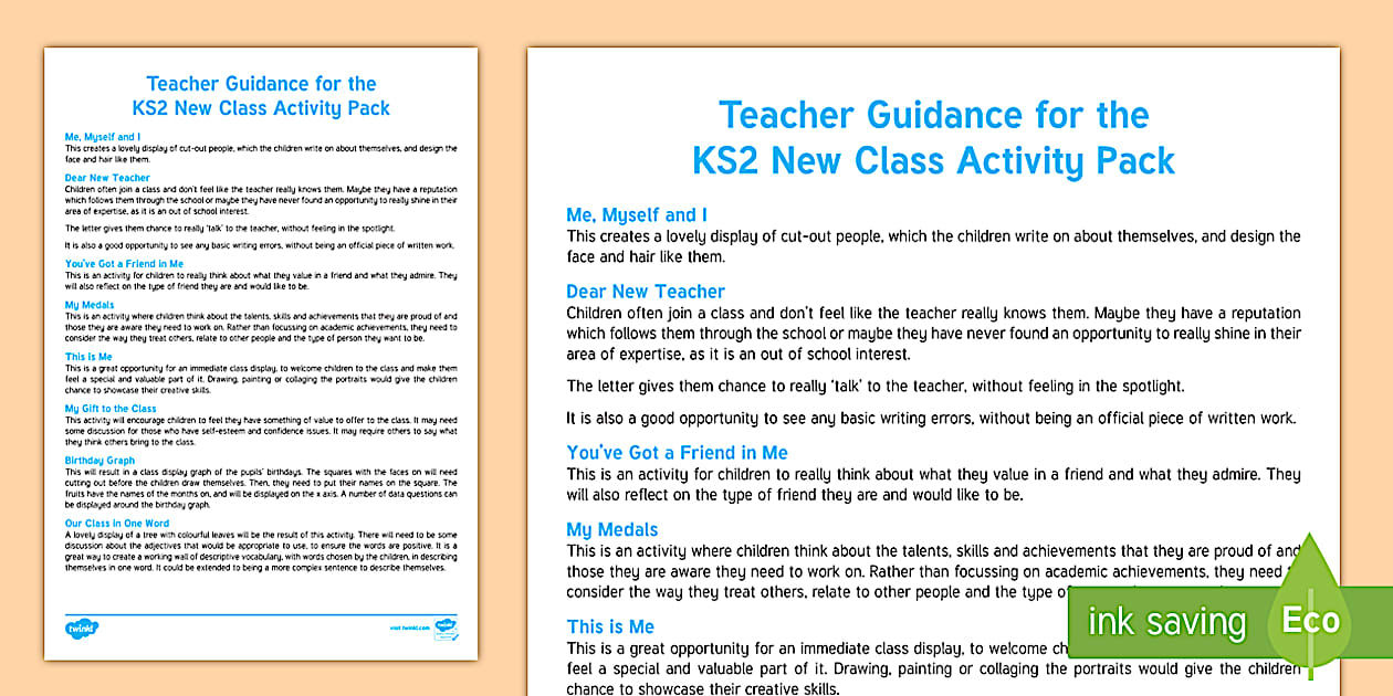 KS2 New Class Resources Teacher Guidance - Transition