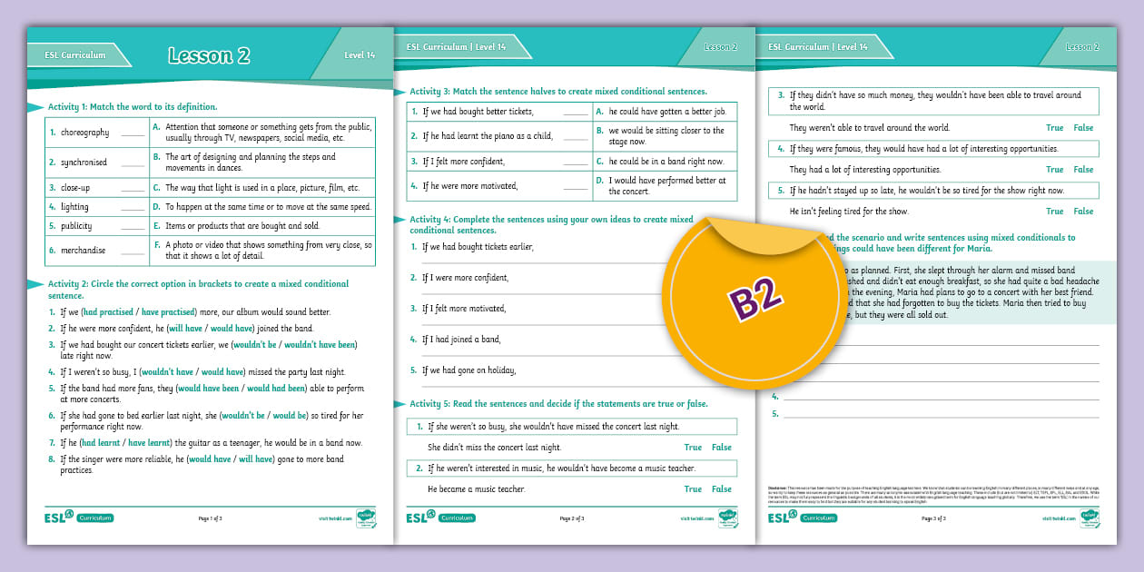 ESL Curriculum Level 14 Lesson 2 Activity Sheet