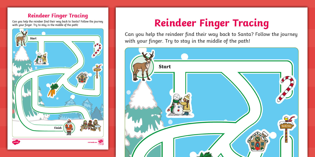 Reindeer Finger Tracing Activity - Twinkl