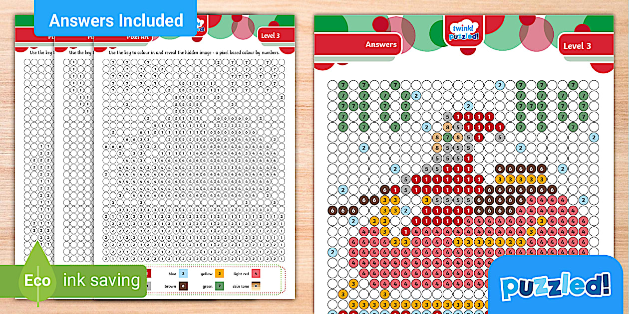 Christmas Pixel Art Colouring Puzzle (teacher made) - Twinkl